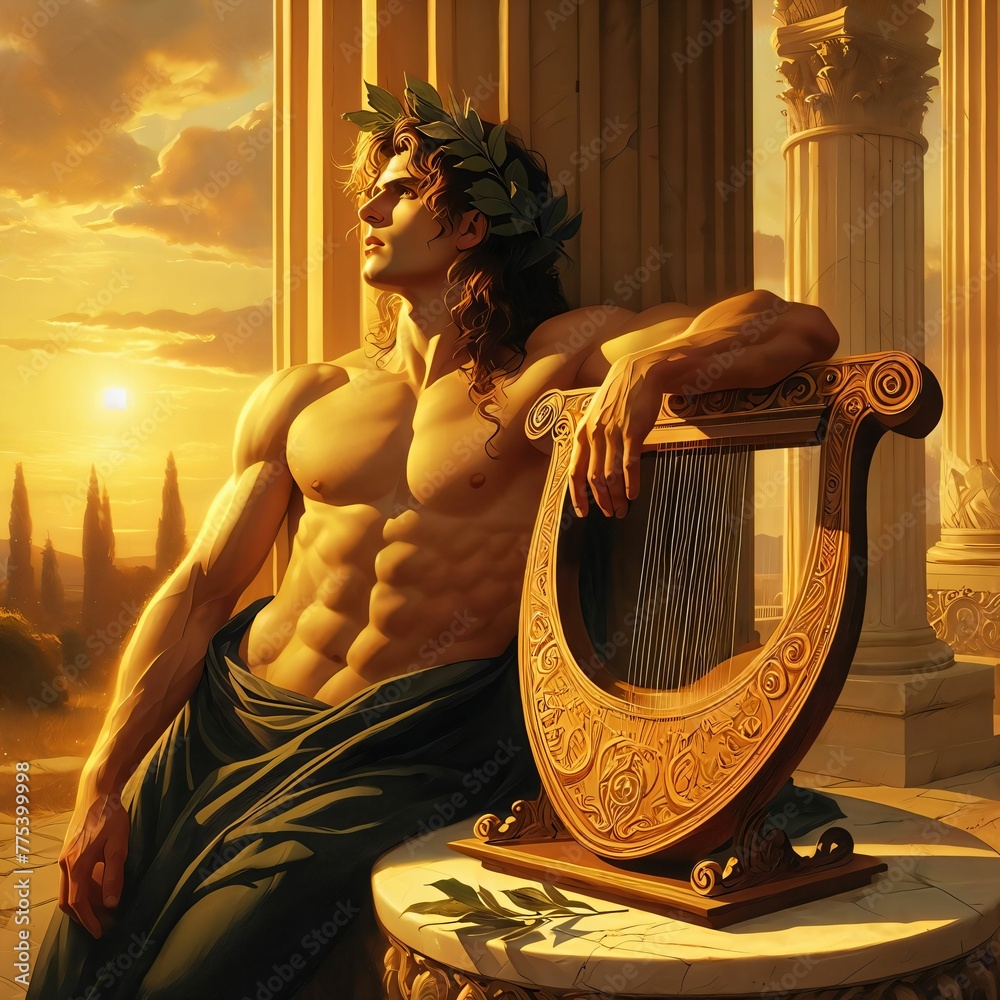 Apollo the Olympian god playing lyre. God of archery, music and dance ...