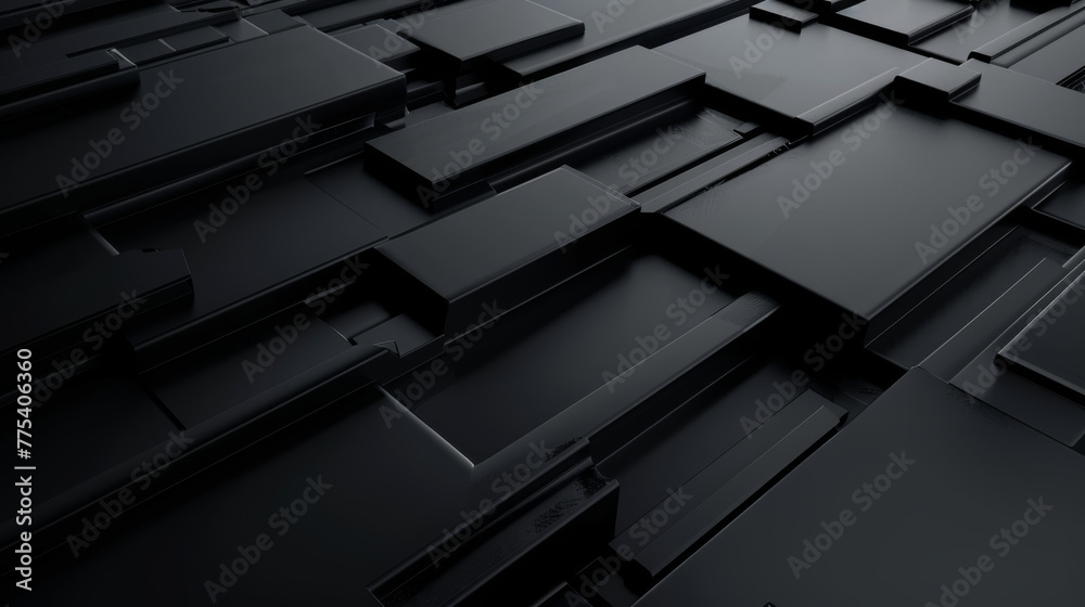 Black tech background, with a geometric 3D structure. Clean, minimal ...
