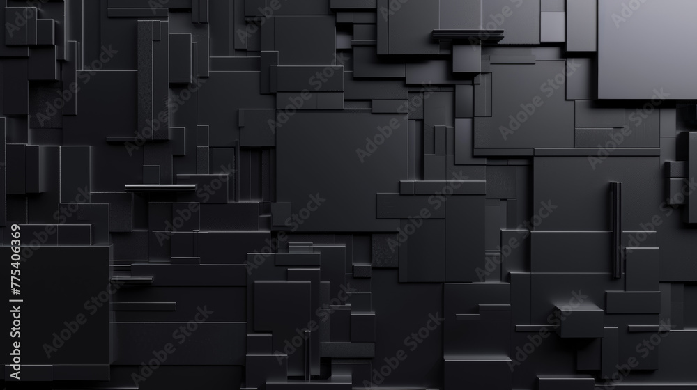 Black tech background, with a geometric 3D structure. Clean, minimal ...