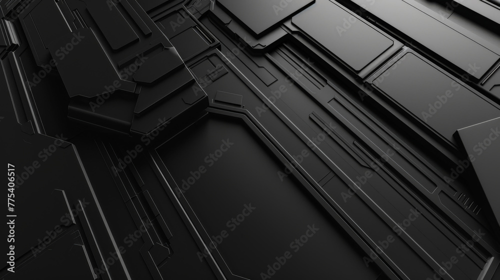 Black tech background, with a geometric 3D structure. Clean, minimal ...