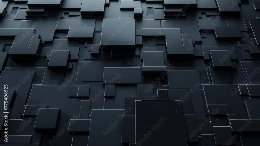 Black tech background, with a geometric 3D structure. Clean, minimal ...