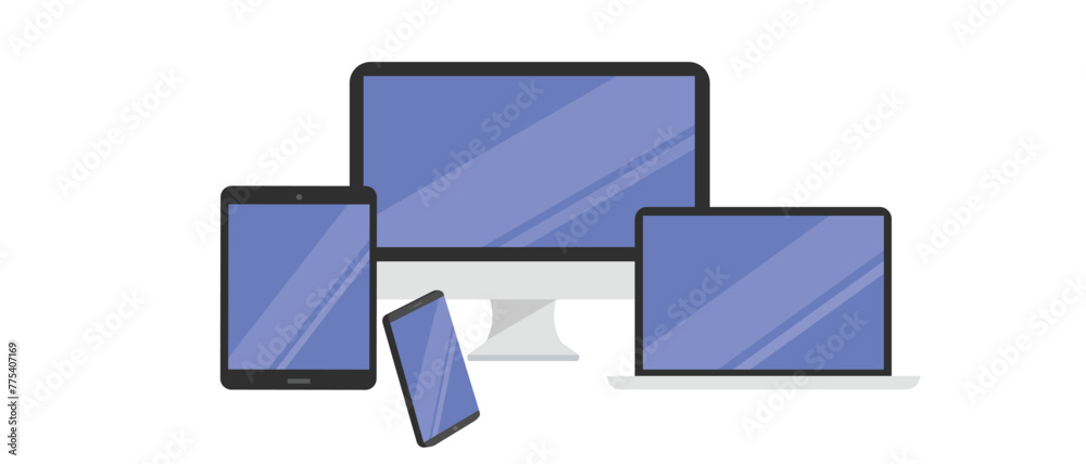 Vector set of computer monitor, computer, laptop, phone and tablet ...