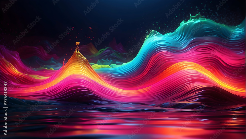 This image features a vibrant, dynamic wave of colors symbolizing creativity, flow, and the ...