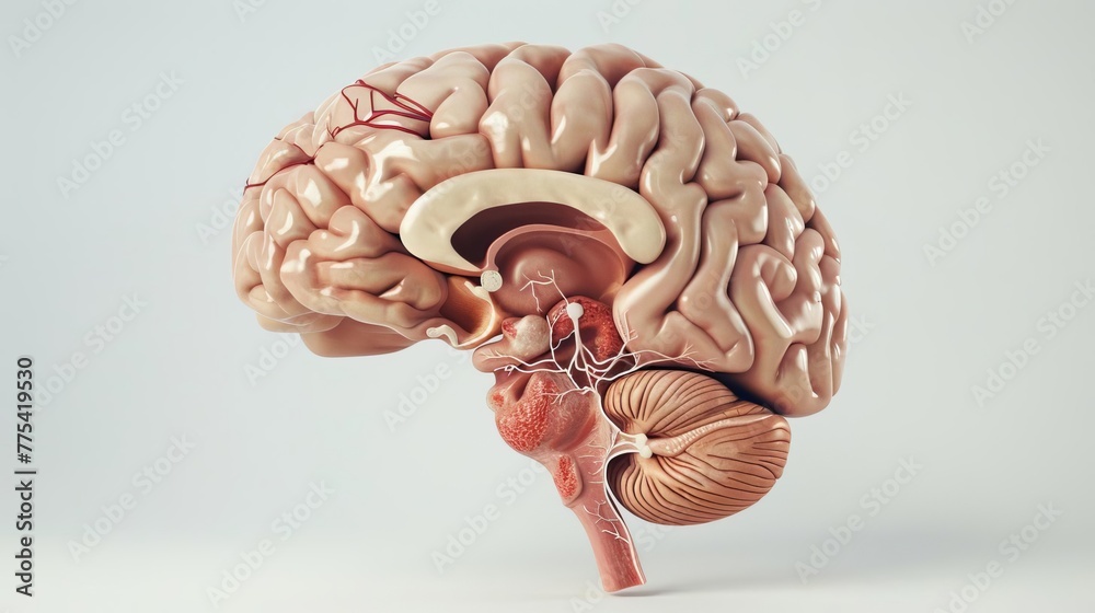 Brain Anatomy with Labeled Lobes of the Central Nervous System, 3D ...