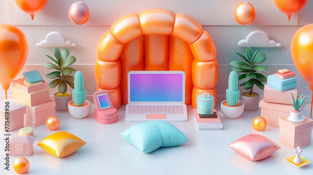 The image features a digital illustration of a vibrant and playful ...