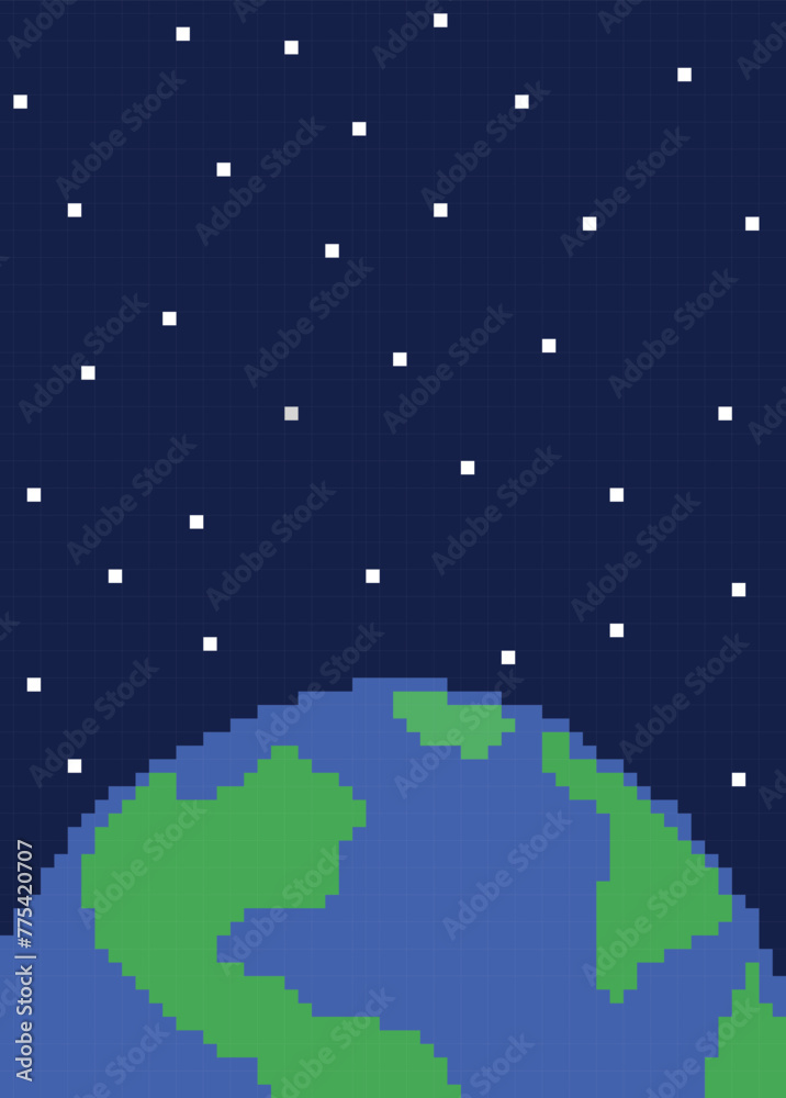 Pixel Art World - Part of Planet Earth in Starry Space made Pixel by ...