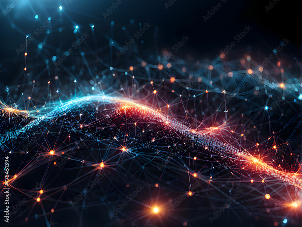 Abstract tech background design with illuminated fibre optic connection ...