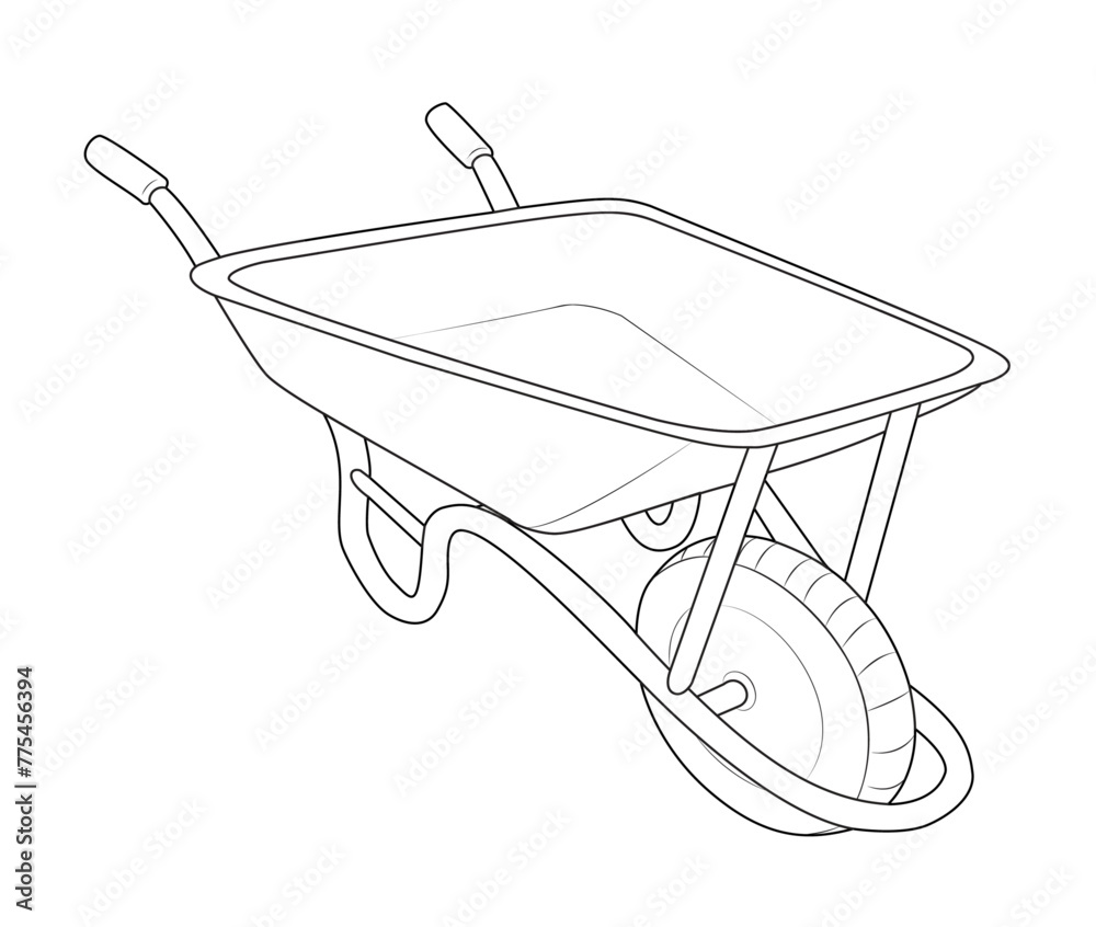 Garden wheelbarrow outline icons. Line art Black and white empty garden ...