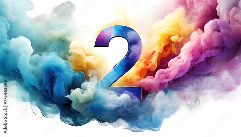 Alphabet with colored smoke. Number 2. White background. Image in AI ...