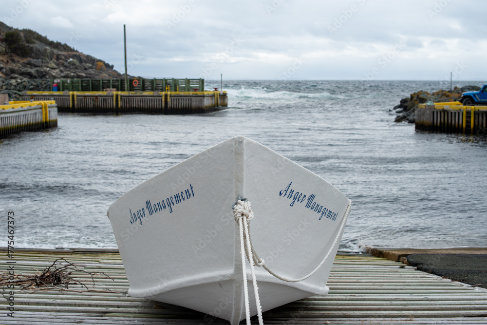 St. John's, Newfoundland, Canada-April 1, 2024: A white open boat with ...