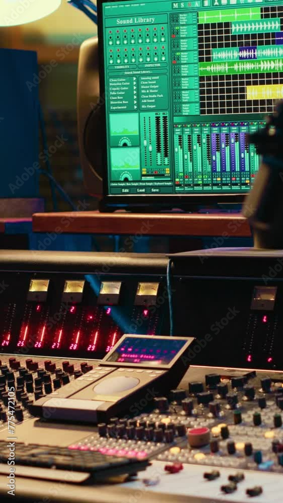 Vidéo Stock Vertical Video Empty control room filled with buttons and ...