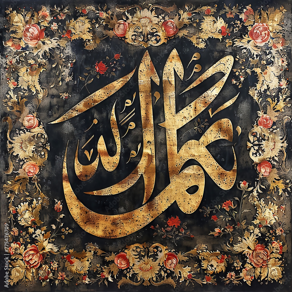 Traditional Persian Islamic Arabic ancient calligraphy art on a ...