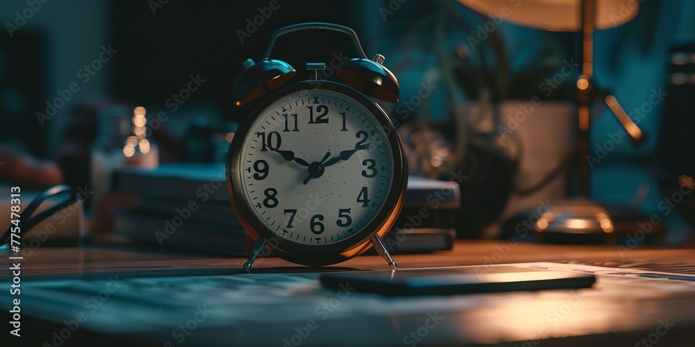 Desktop clock with a motivational quote, time management, close-up ...