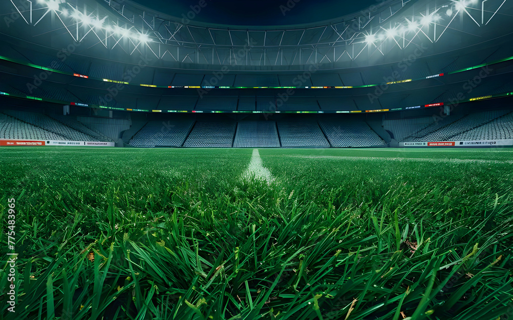 football stadium with lights - grass close up in sports arena ...