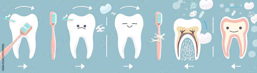 An informative illustration showing the correct technique for brushing ...