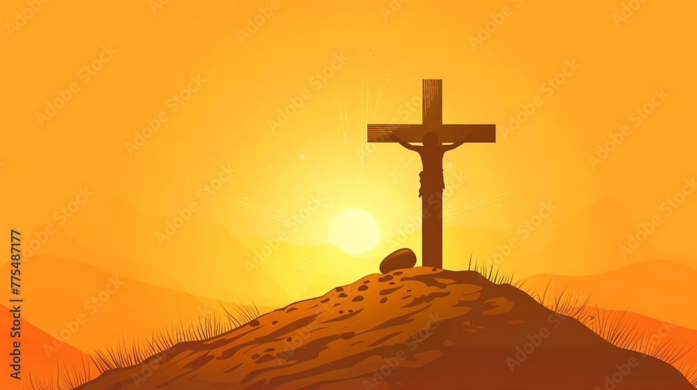 Jesus Christ cross on a hill. 2D flat vector illustration Stock ...