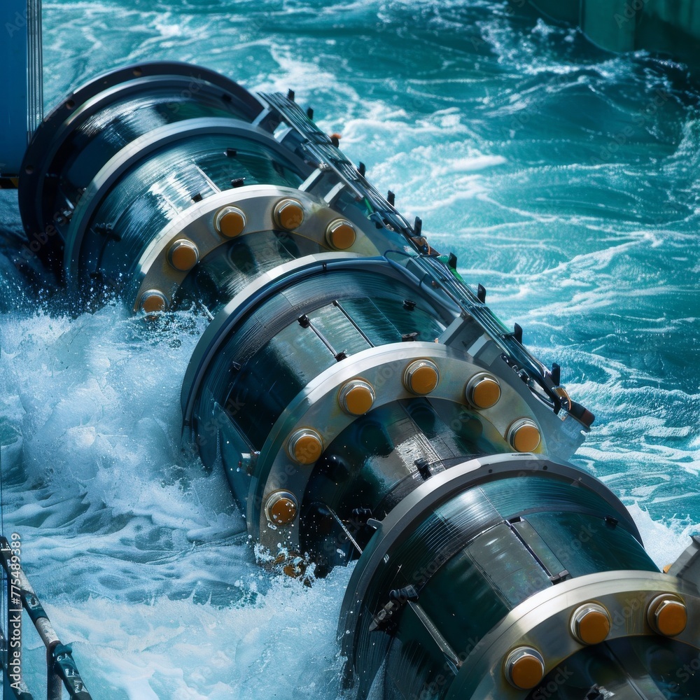 Tidal power station in action: Close-up of a tidal power station ...