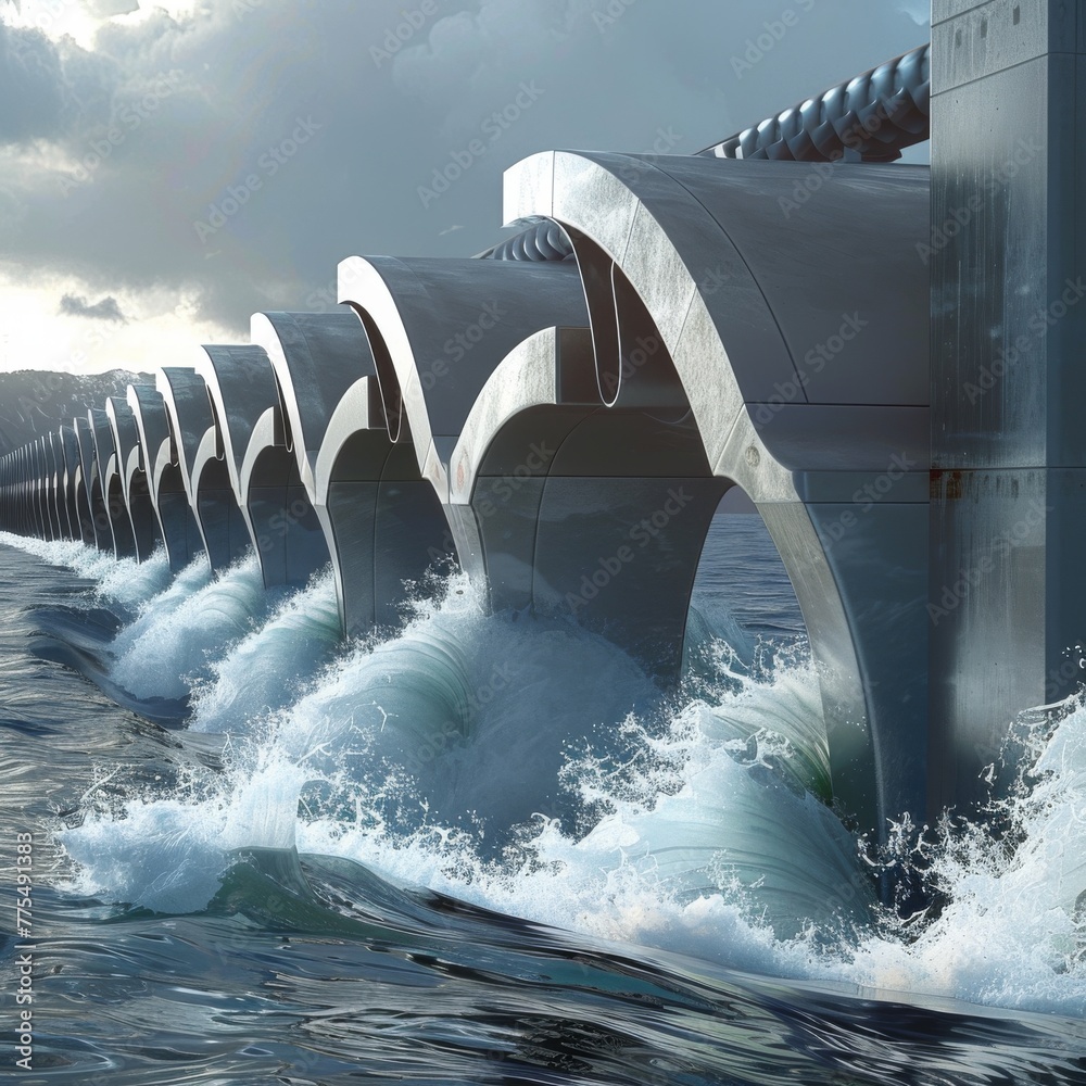 Tidal power station in action: Close-up of a tidal power station ...