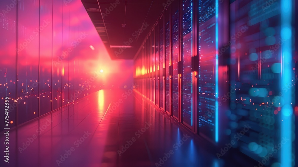 Glowing Servers Behind Glass Panels: A Peek into a Bustling Data Center ...