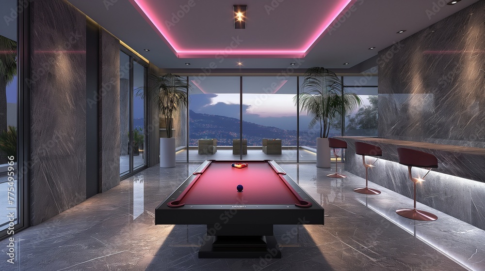 Pool game night luxury modern home interior design scenic view ...