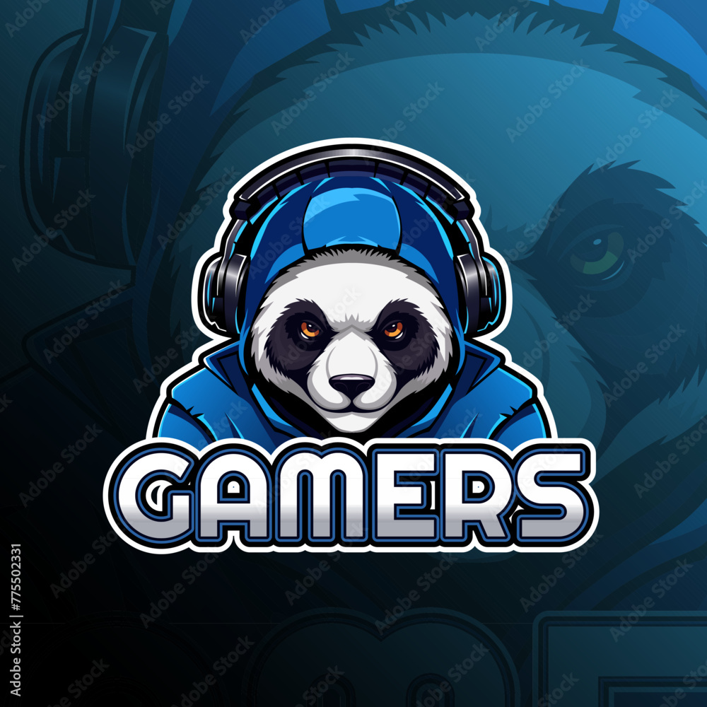 Gamer panda with headphone mascot logo design vector for badge, emblem ...