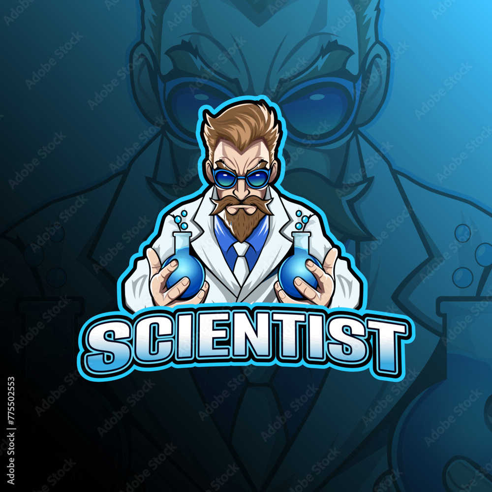 Scientist mascot logo design vector for badge, emblem, esport and t ...