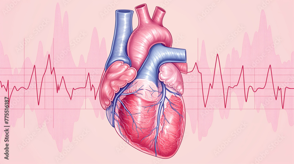 Illustration of an electrocardiogram (ECG or EKG) showing a normal ...
