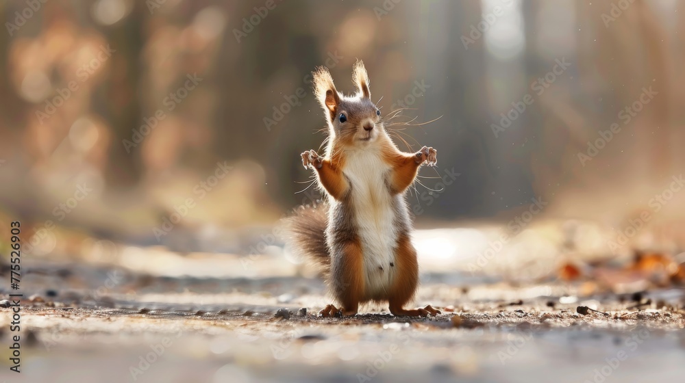 Dancing Squirrel: A red squirrel standing on its hind legs and ...