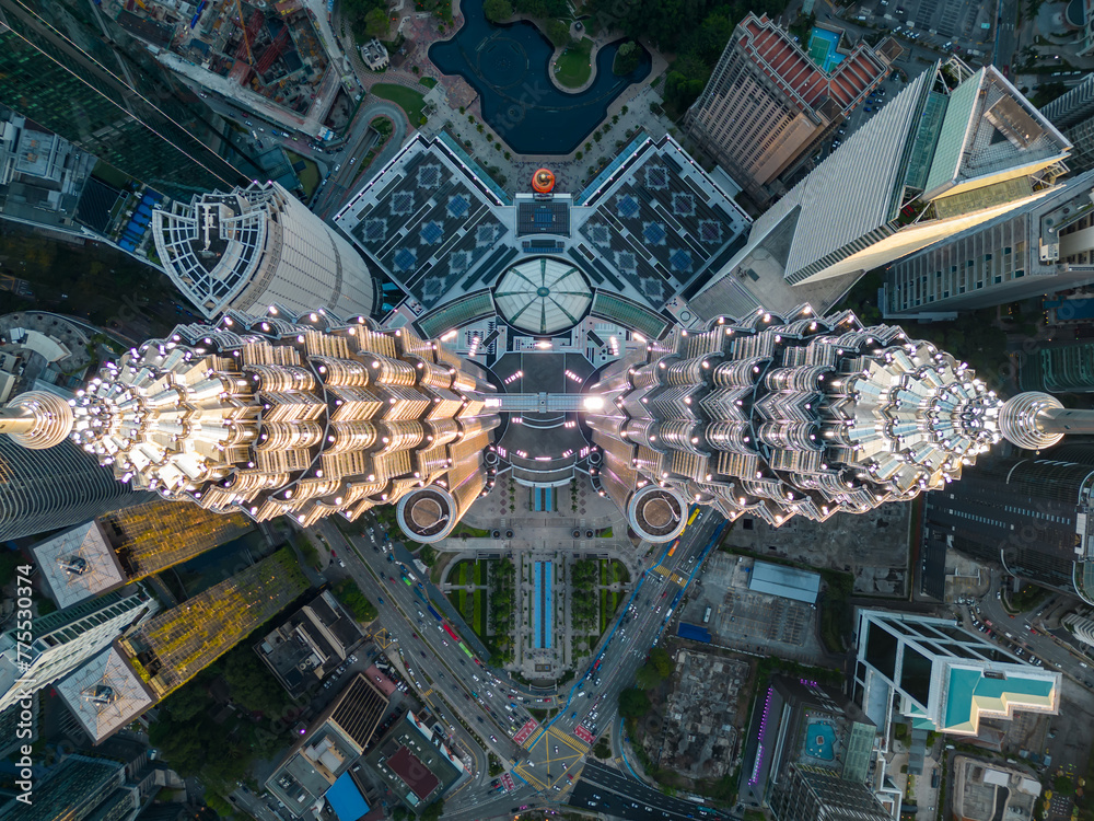 Aerial view of the Petronas Twin Towers, showcasing the modern urban ...