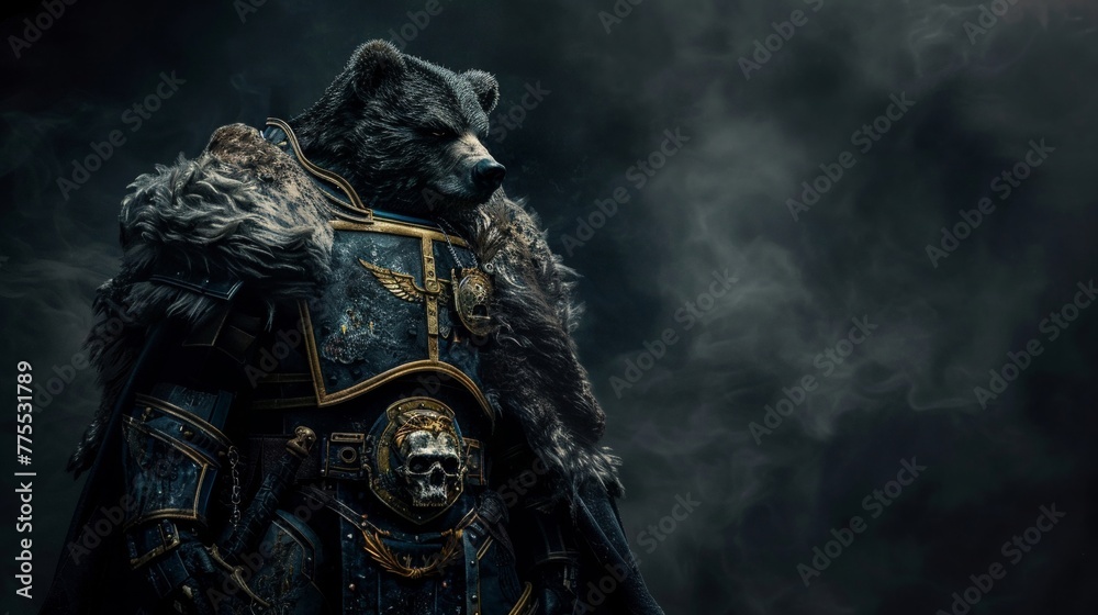 Full body shot of an anthropomorphic warhammer space marine bear ...