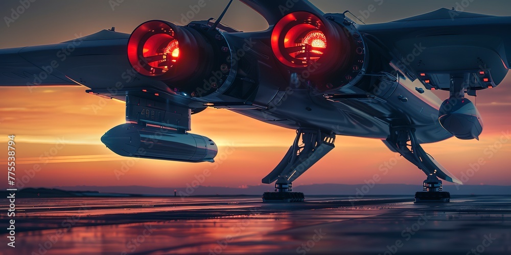 Vertical take-off and landing (VTOL) aircraft parked, close-up on the ...