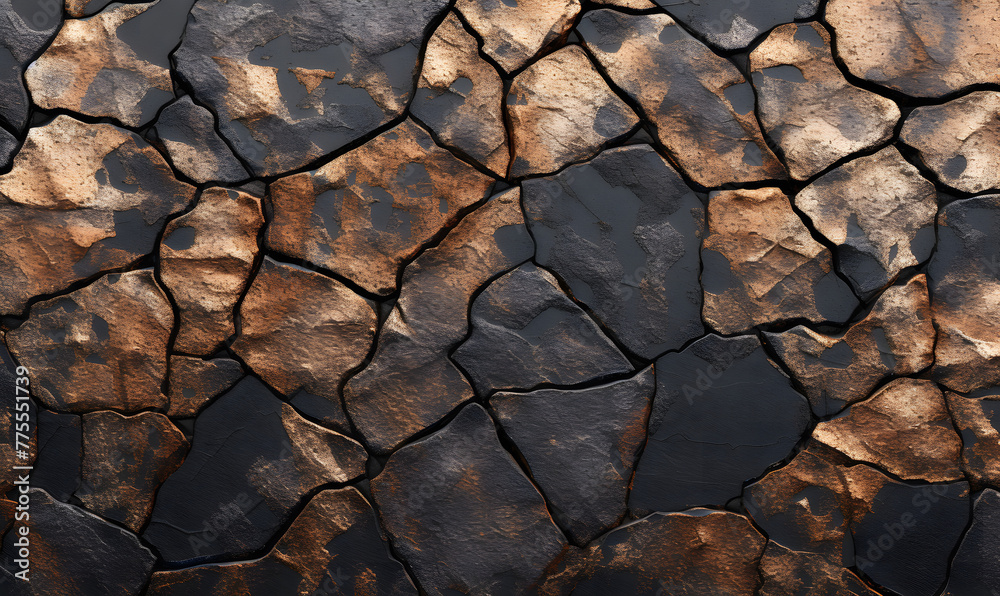 Cracked black Dragen Hide copper rust bronze aluminium rough Tileable ...