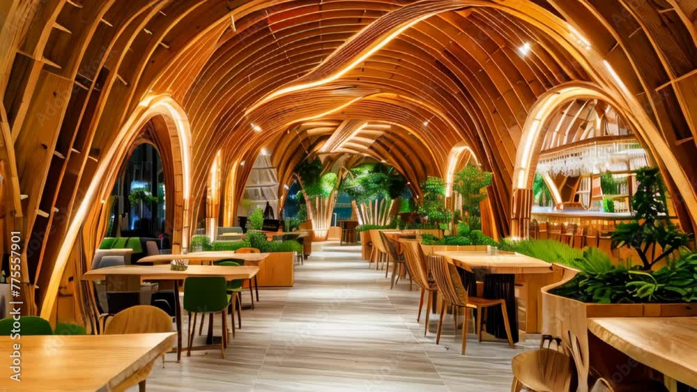 Modern wood textured interior cafe with a wooden structure Stock Video ...