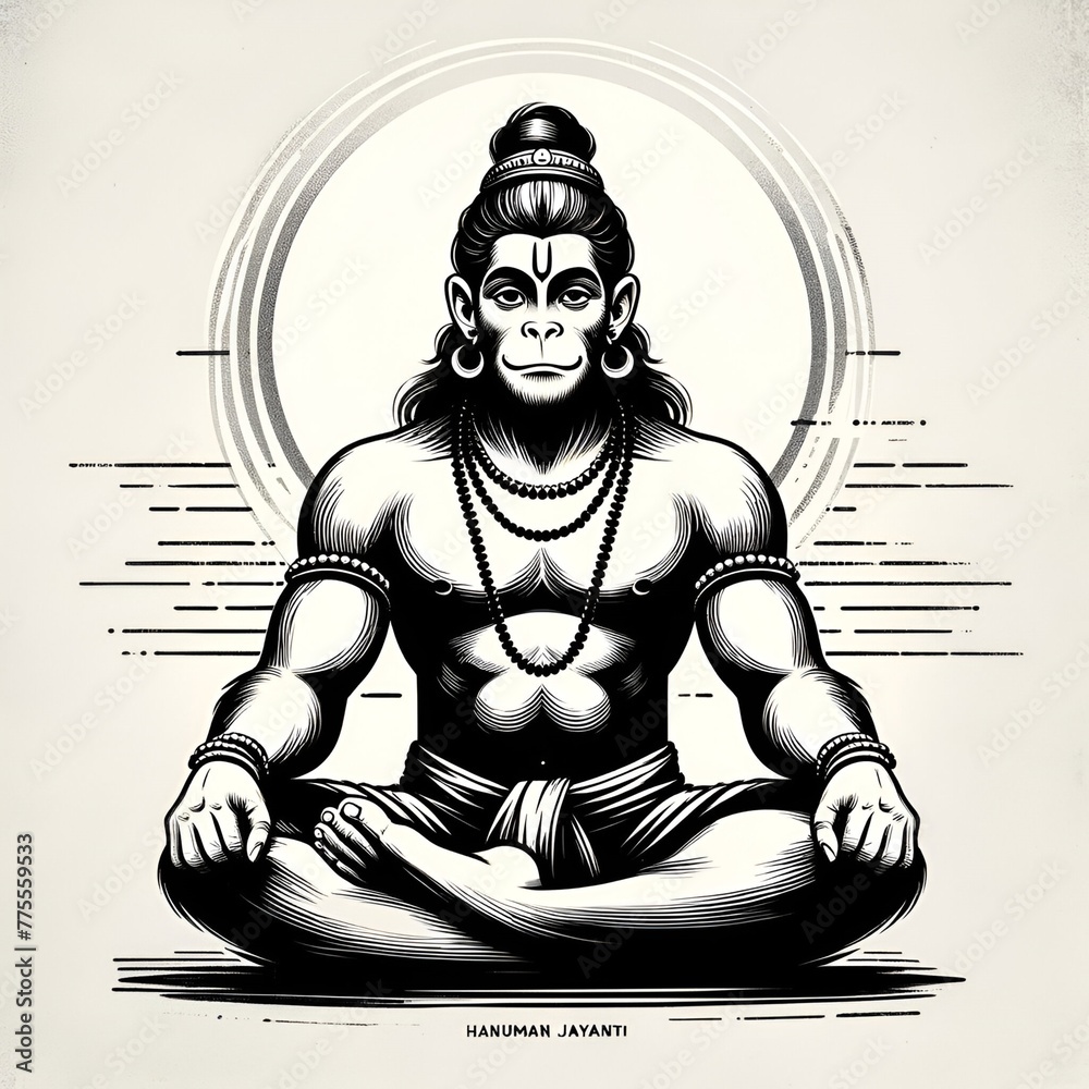 Sketchy illustration of the hanuman sitting in a meditative pose for ...