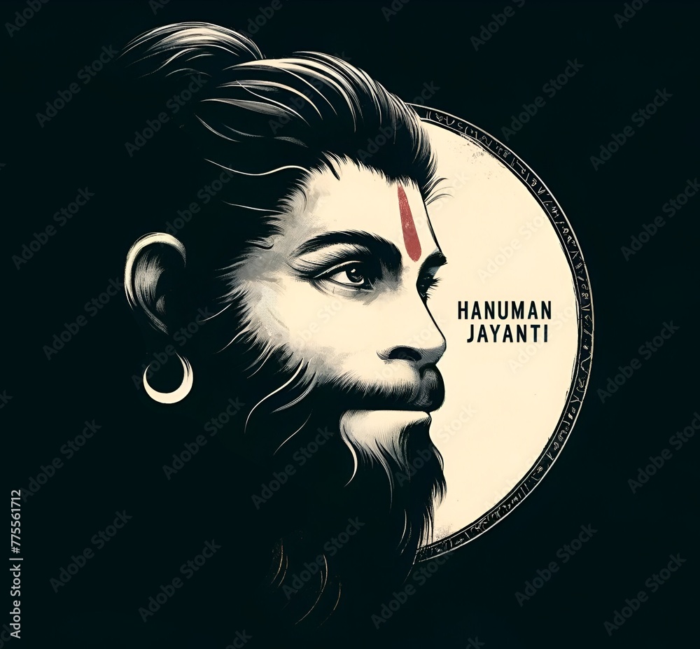 Grunge illustration for hanuman jayanti with a close up portrait of ...