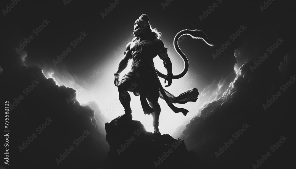 Black and white silhouette of a powerful hanuman figure for hanuman ...