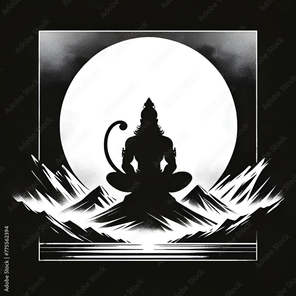 Black and white illustration for hanuman jayanti with lord hanuman in ...