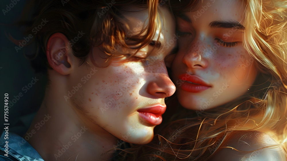 The scene of a couple's kiss, expressing their mutual affection and ...
