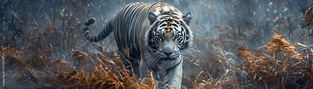 The striking image of a majestic white tiger, a rare genetic variant of ...