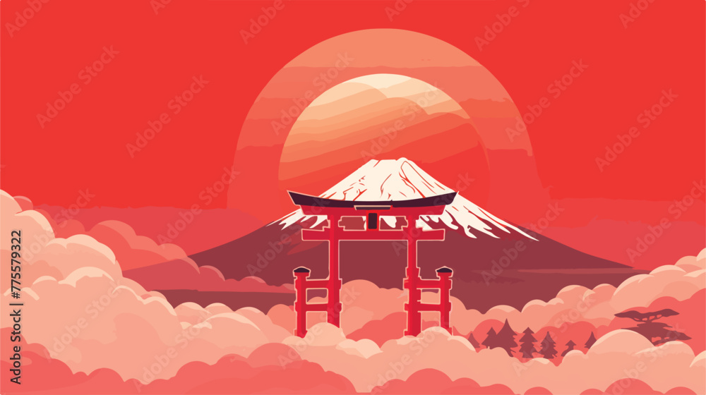 Mount Fuji red sun with torii gate icon 2d flat car Stock Vector ... Mount Fuji red sun with torii gate icon 2d flat car Stock Vector ...