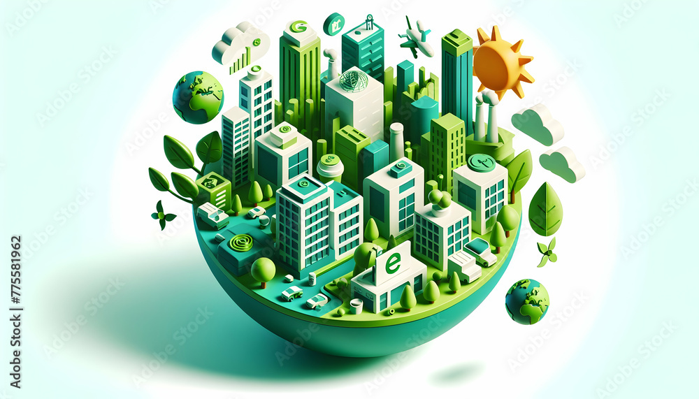3d flat icon as Green Enterprise Showcasing businesses thriving by adopting green practices. in ...