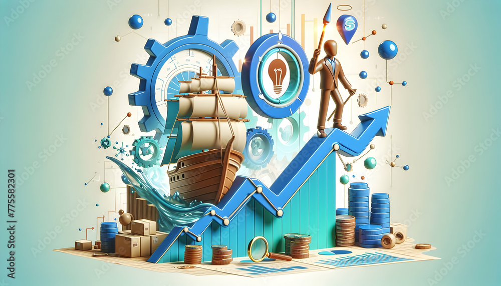 3d flat icon as Visionary Voyage An ad illustrating a visionary leader ...