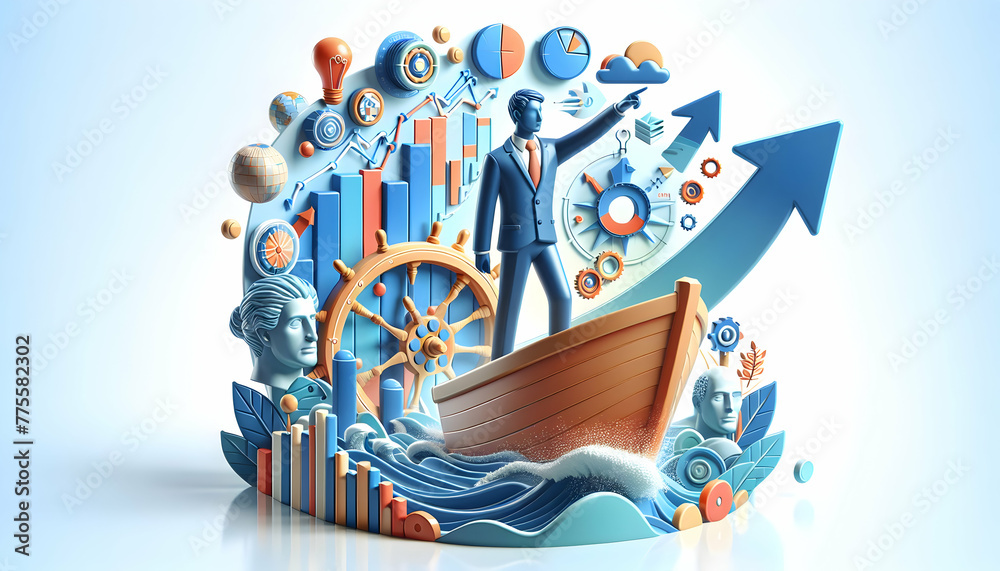 3d flat icon as Visionary Voyage An ad illustrating a visionary leader ...