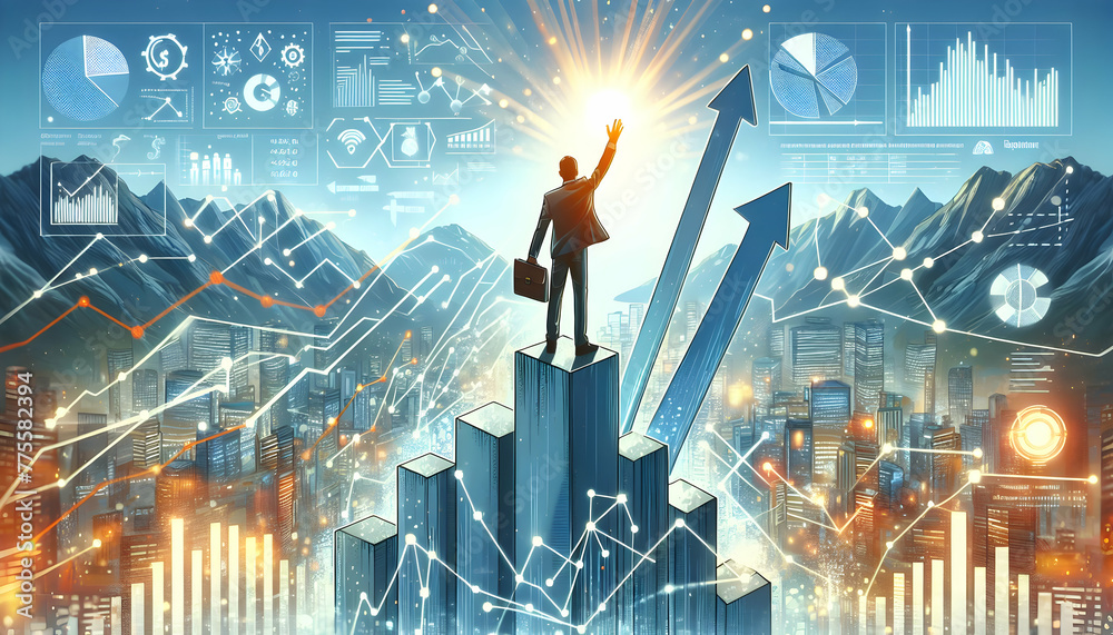 Business Zenith Banner depicting a businessperson reaching the zenith ...