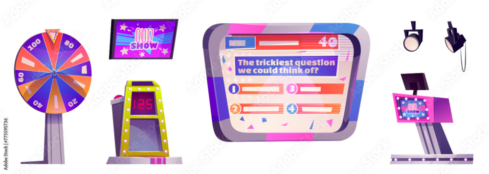 Quiz game show stage. Tv contest studio vector cartoon. Trivia program ...