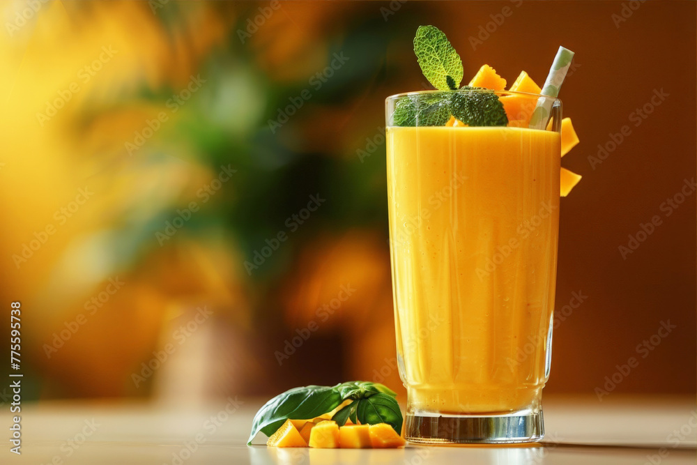 Indian cold summer drink Mango Lassi, yogurt smoothie with turmeric ...