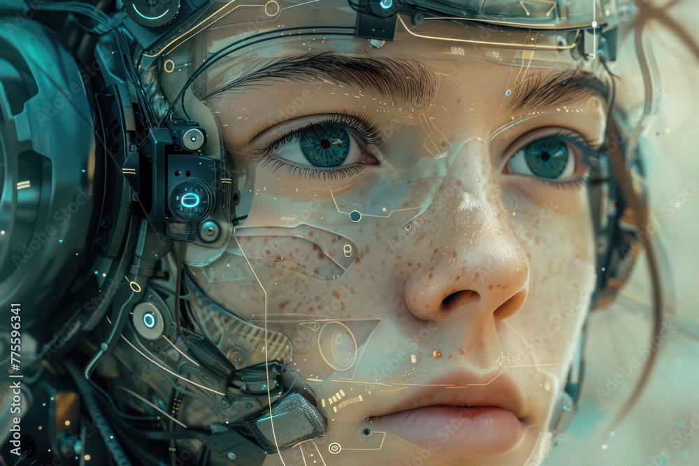 Create an artwork depicting the seamless connection between humans and ...