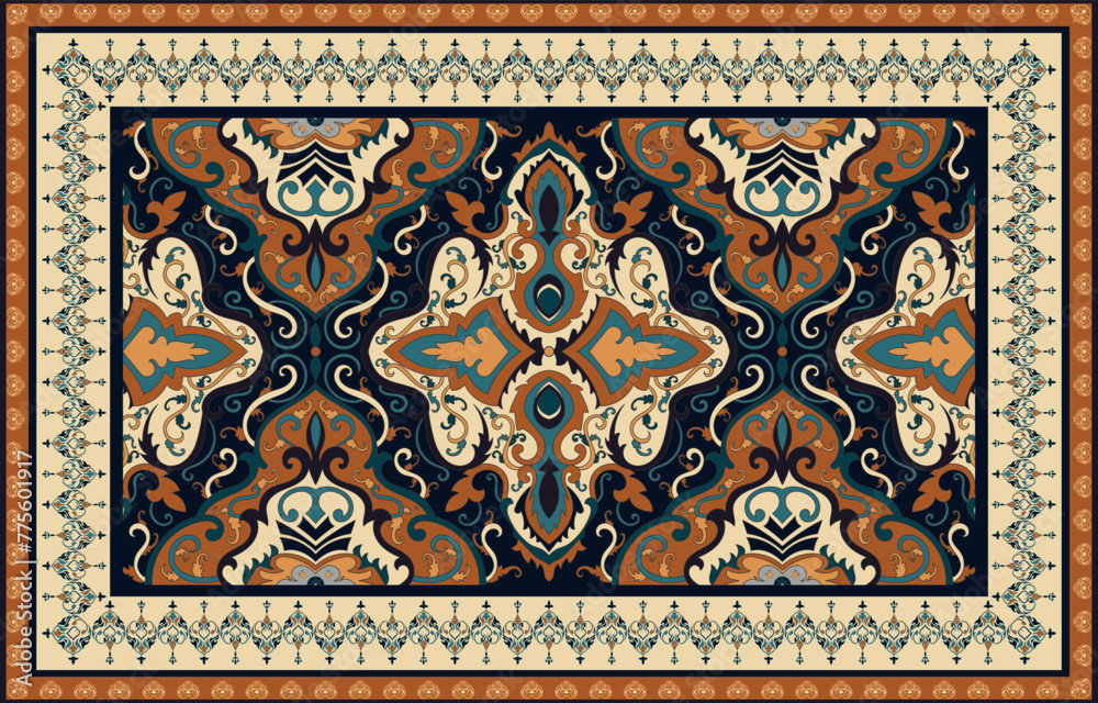 Colorful ornamental vector design for rug, tapis, yoga mat. Geometric ...