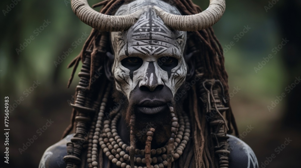 Close-up of Warrior, a man from the African Mursi tribe with ...