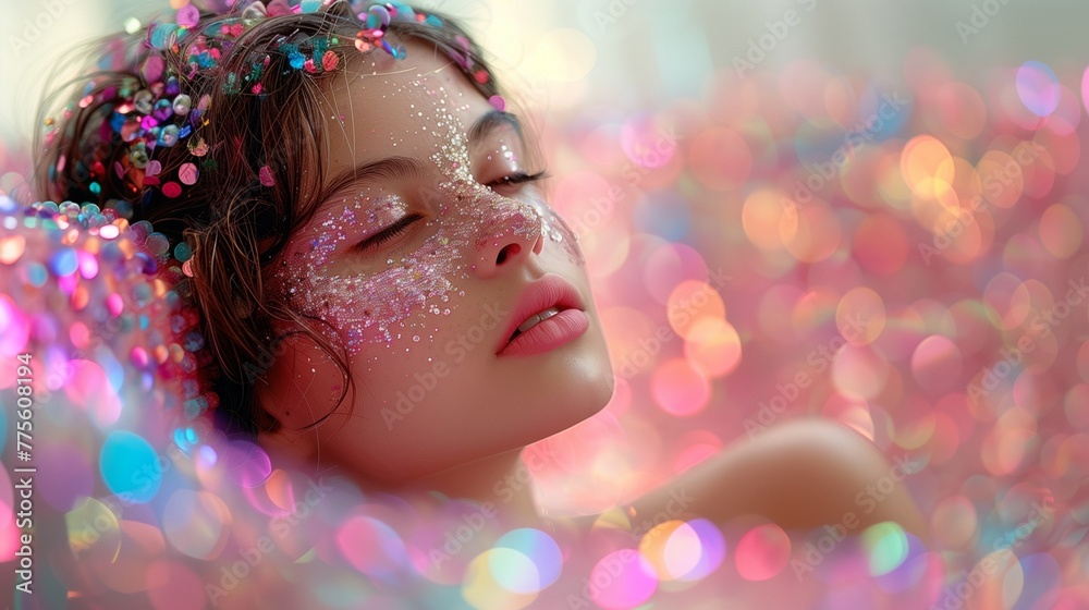 Bold glamour exudes as a rebellious woman lounges in a sequin-filled ...